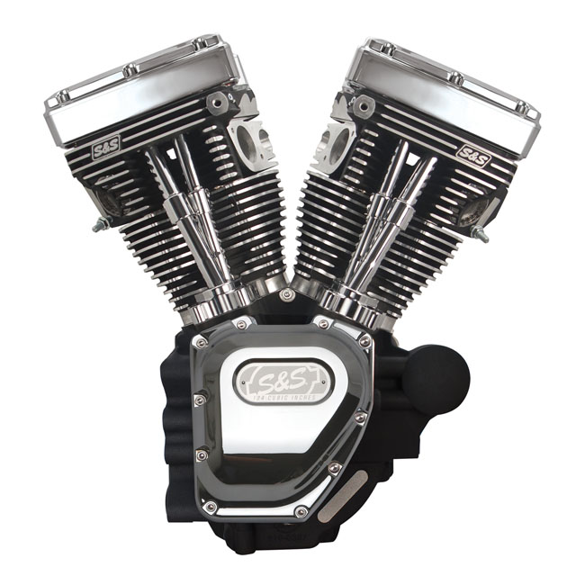 588908 - S&S, 4-1/8" bore 124" long block TC engine. Black/chrome - www ...