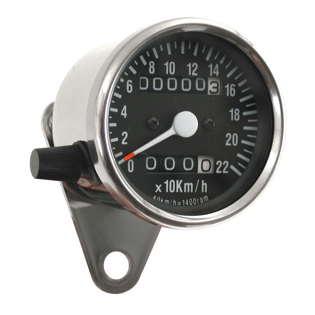 900041 - Mini speedo, 2:1 kmh. with tripmeter chrome - www ...